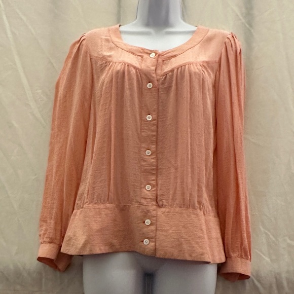 unkown | Tops | Pretty Semi Coral Sheer Top Little Flower Texture In ...